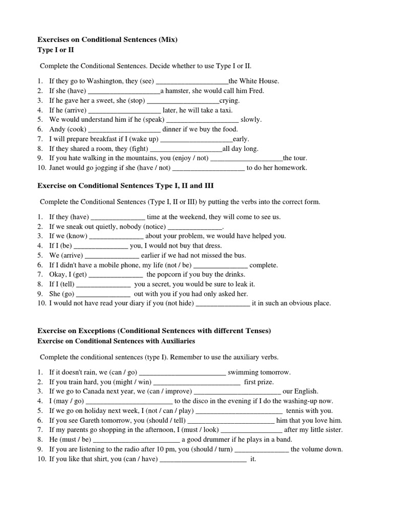 Conditional Sentences Exercises | PDF | Linguistics | Grammar