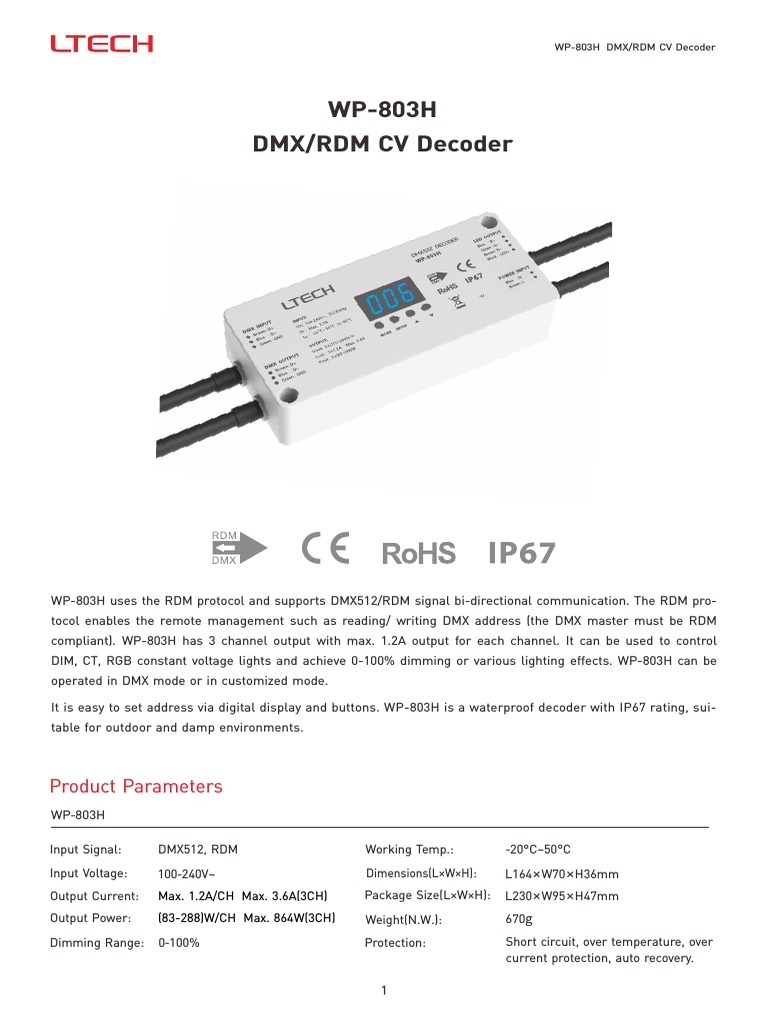 WP-803H DMX/RDM CV Decoder: Product Parameters | PDF | Computing | Computer Engineering