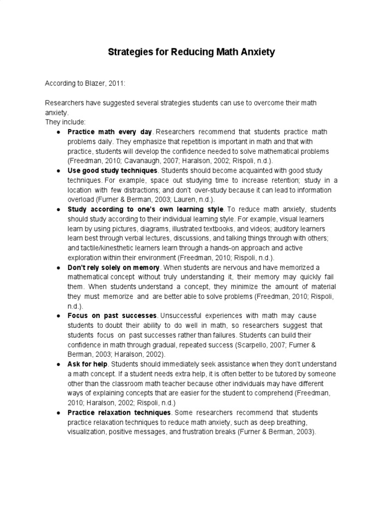 Strategies For Reducing Math Anxiety | PDF | Learning | Teaching ...