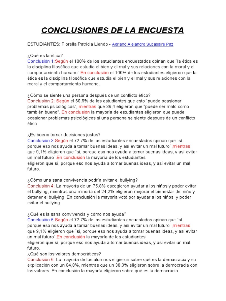 Conclusiones de La Encuesta: Conclusión 1 | PDF | Filosofía Aplicada | Instituciones sociales