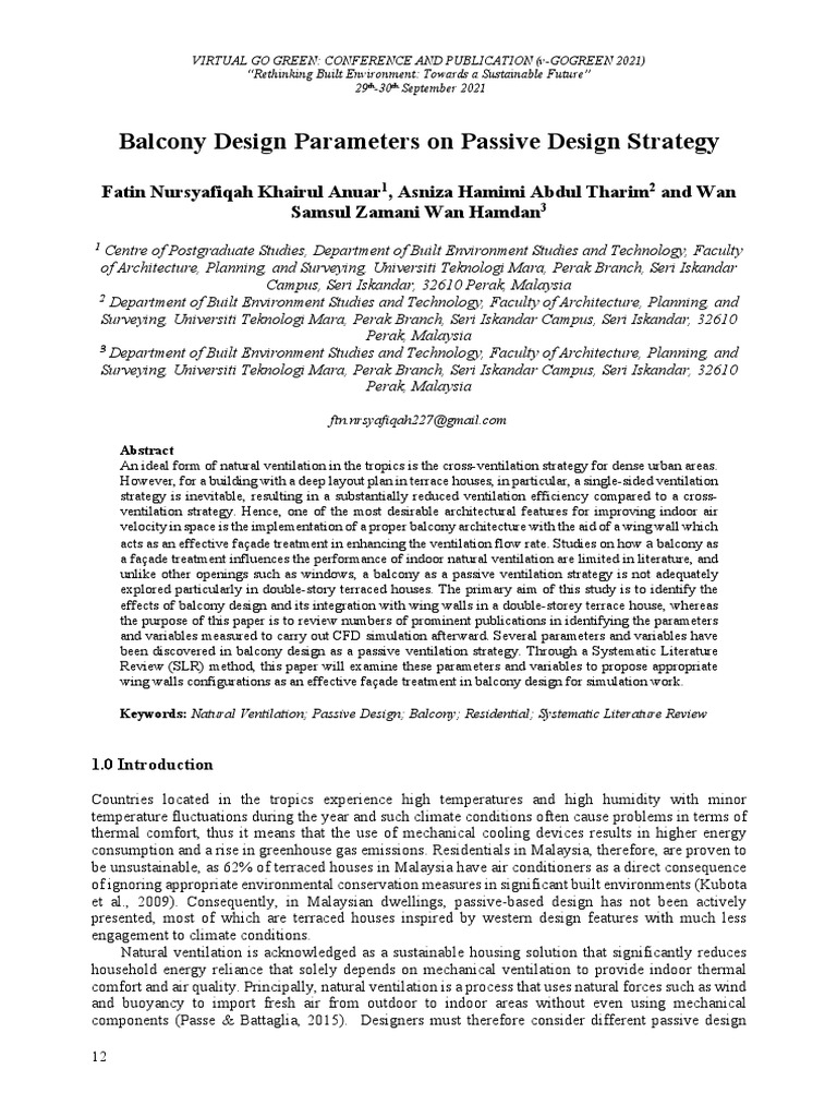 Eproceedings v-GOGRREEN 2021 - Balcony Desin Parameters On Passive ...