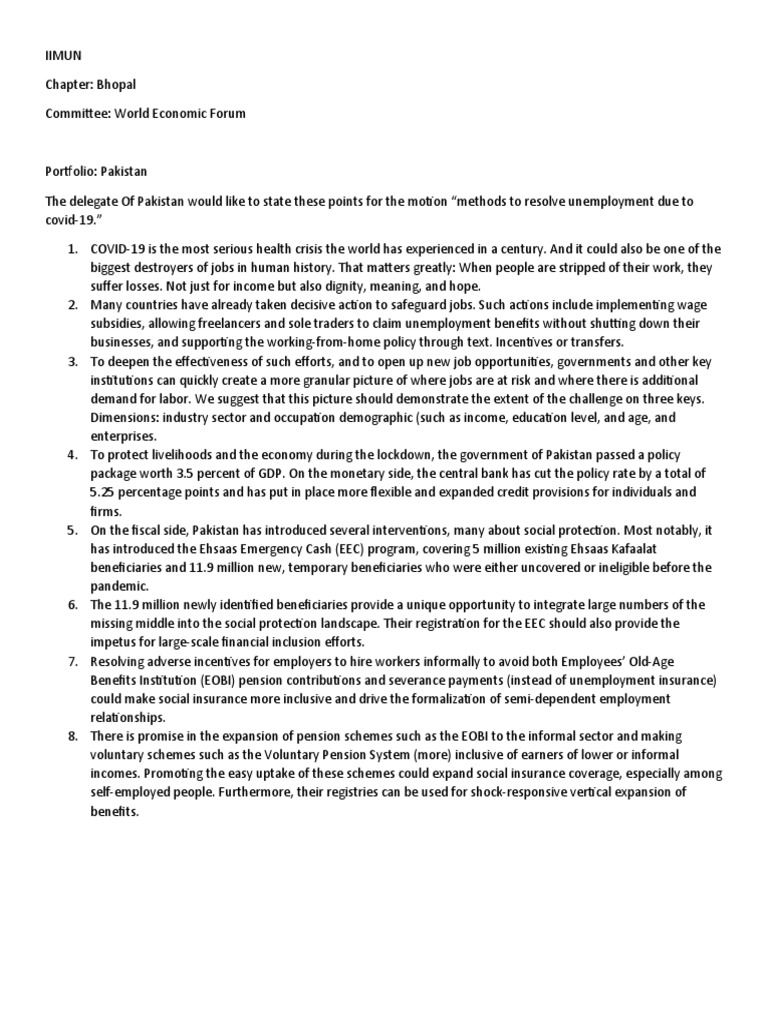 IIMUN Working Paper on COVID-19 Unemployment | PDF | Unemployment ...