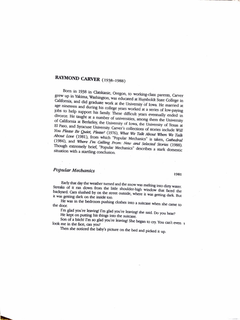 Raymond Carver Popular Mechanics | PDF