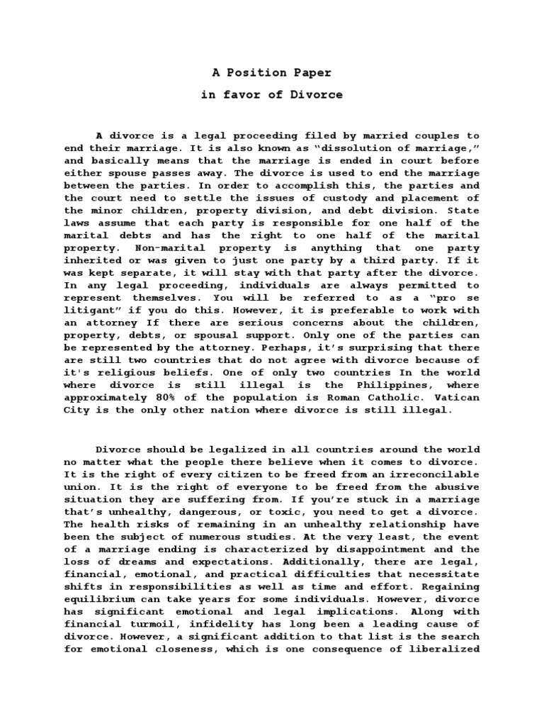 Position Paper | PDF | Divorce | Marriage