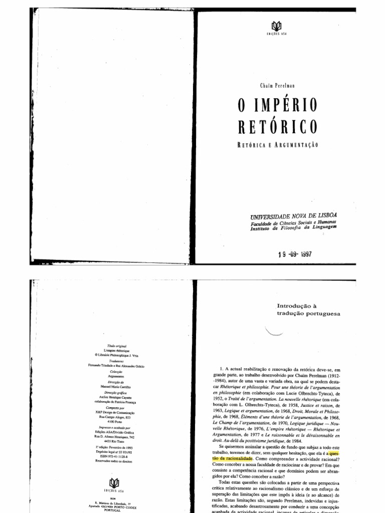 Perelman Imperio Retorico Pref Cap 1 | PDF | Retórica | Lógica