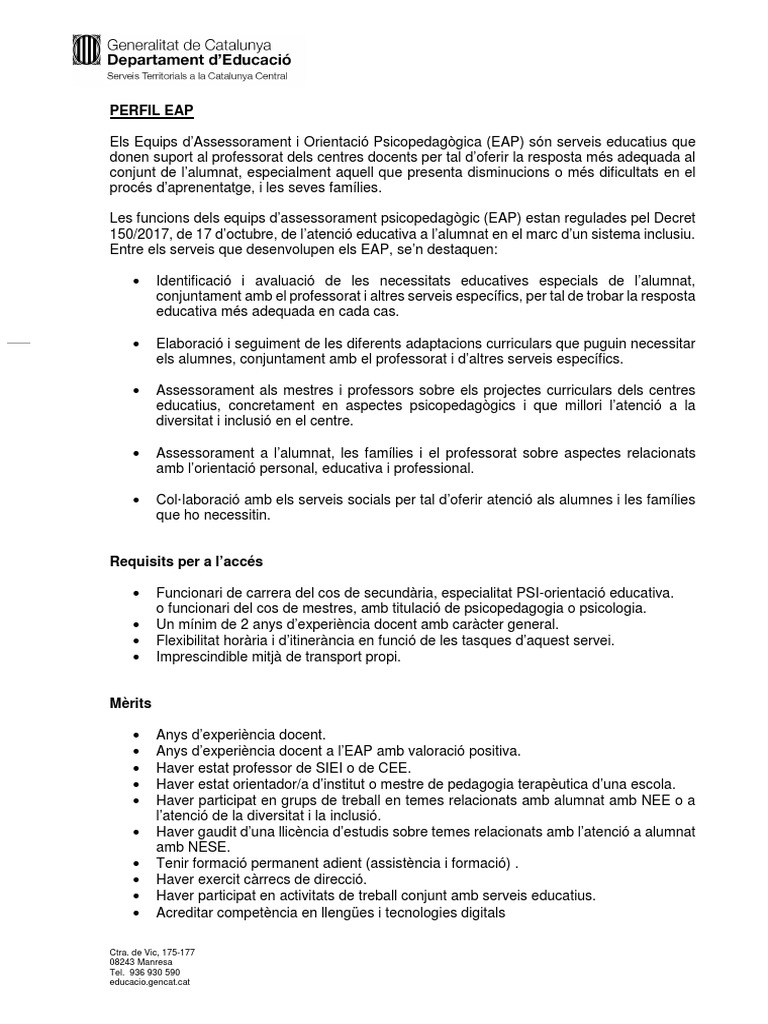 Perfil Eap: Ctra. de Vic, 175-177 08243 Manresa Tel. 936 930 590 ...