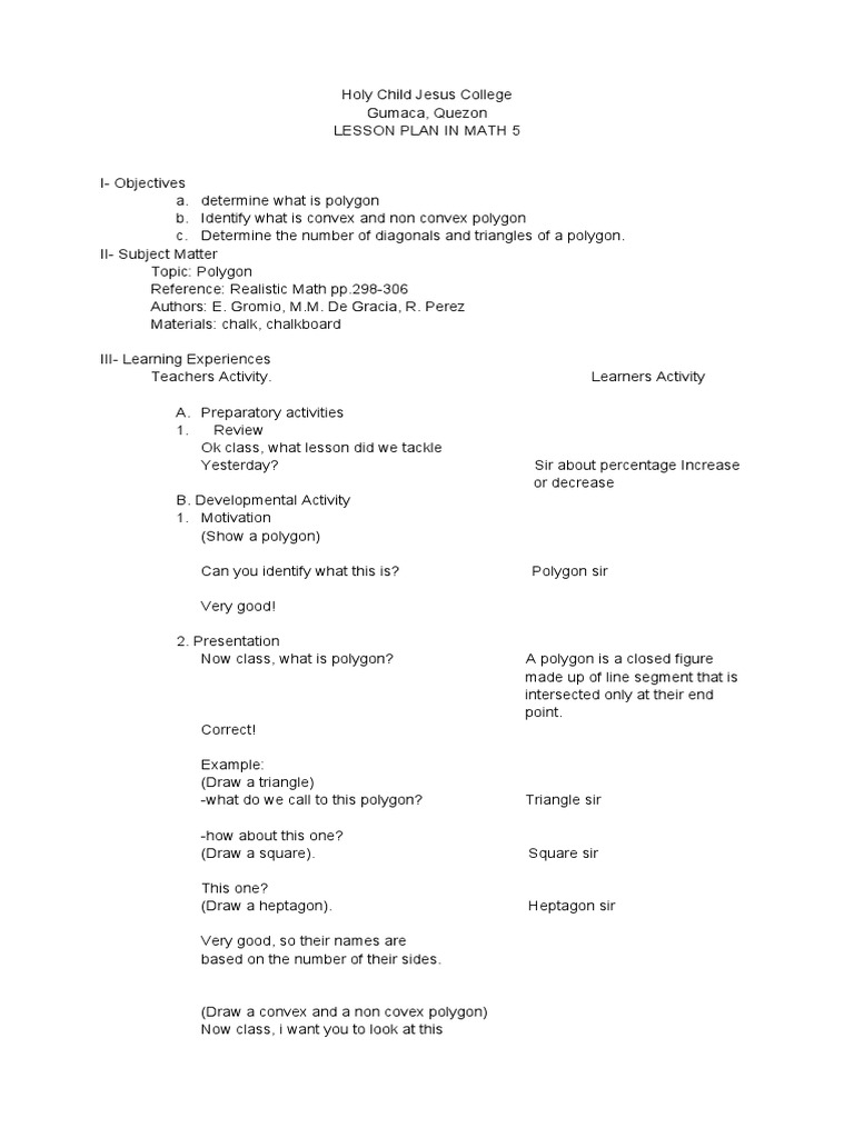 Math Lesson Plan Polygons | PDF | Polygon | Geometric Objects