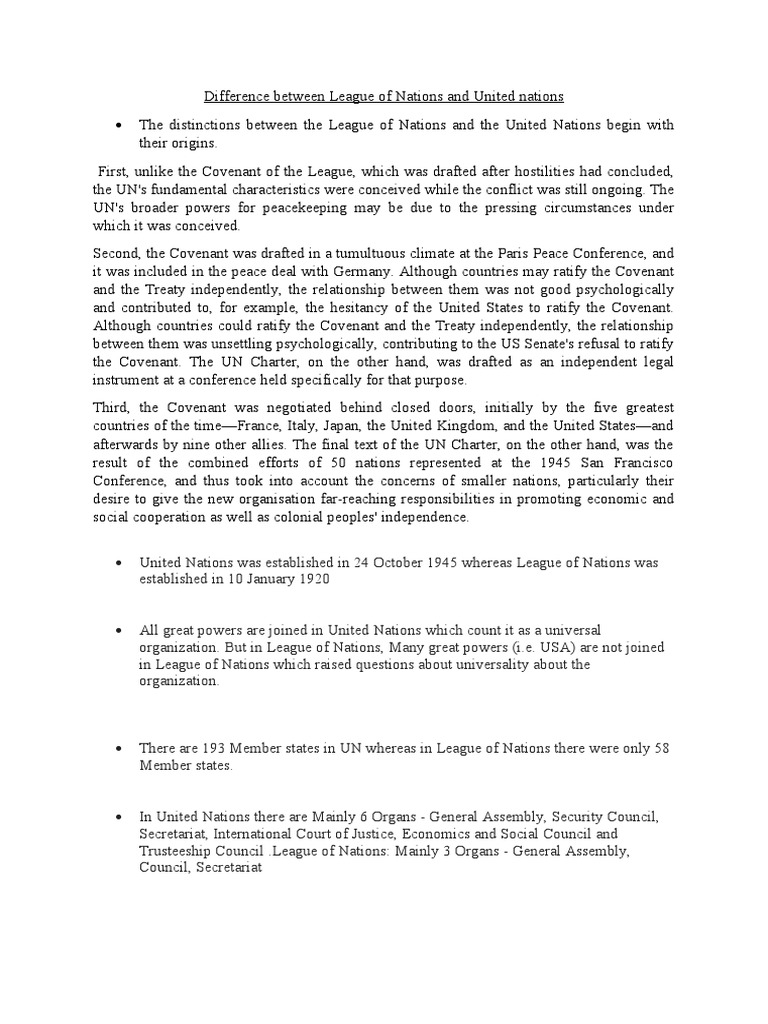UN vs League of Nations: Key Differences | PDF | United Nations ...