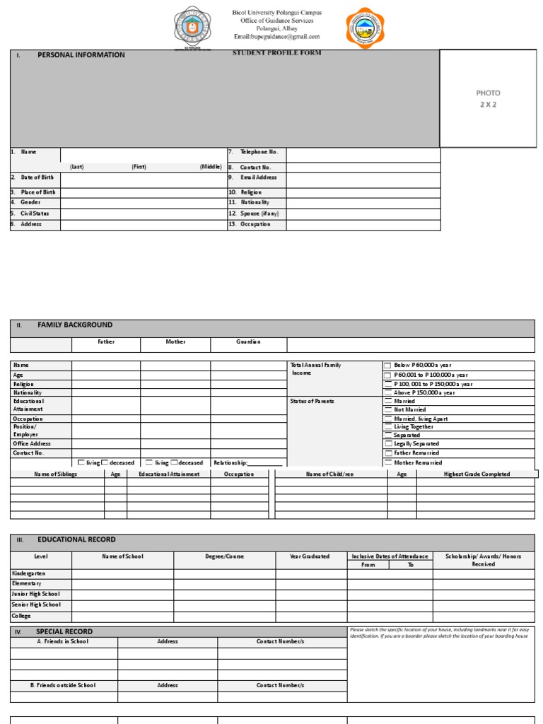 Bupc Student Profile Form | PDF | Family | Health Sciences