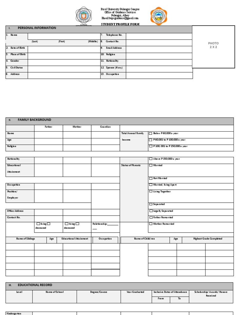 Bupc Student Profile Form | PDF | Family | Schools