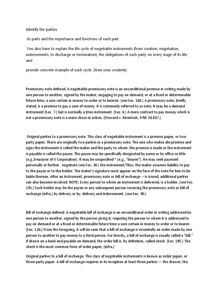 Parties in Promissory Notes Explained | PDF | Negotiable Instrument ...