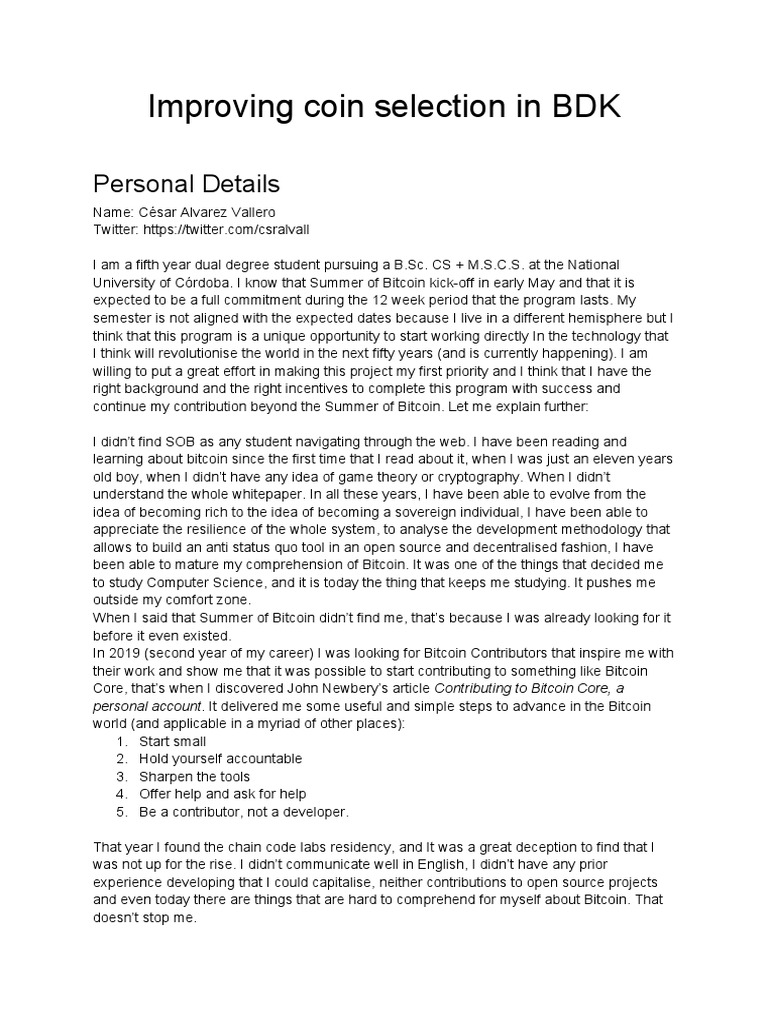 Improving Coin Selection in BDK 0.3 | PDF | Bitcoin | Algorithms