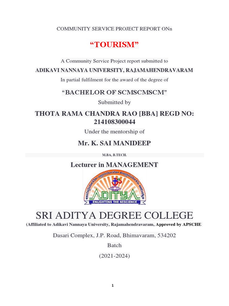 Rama Chandra Rao Thota Project PDF | PDF | Tourism | Market Segmentation