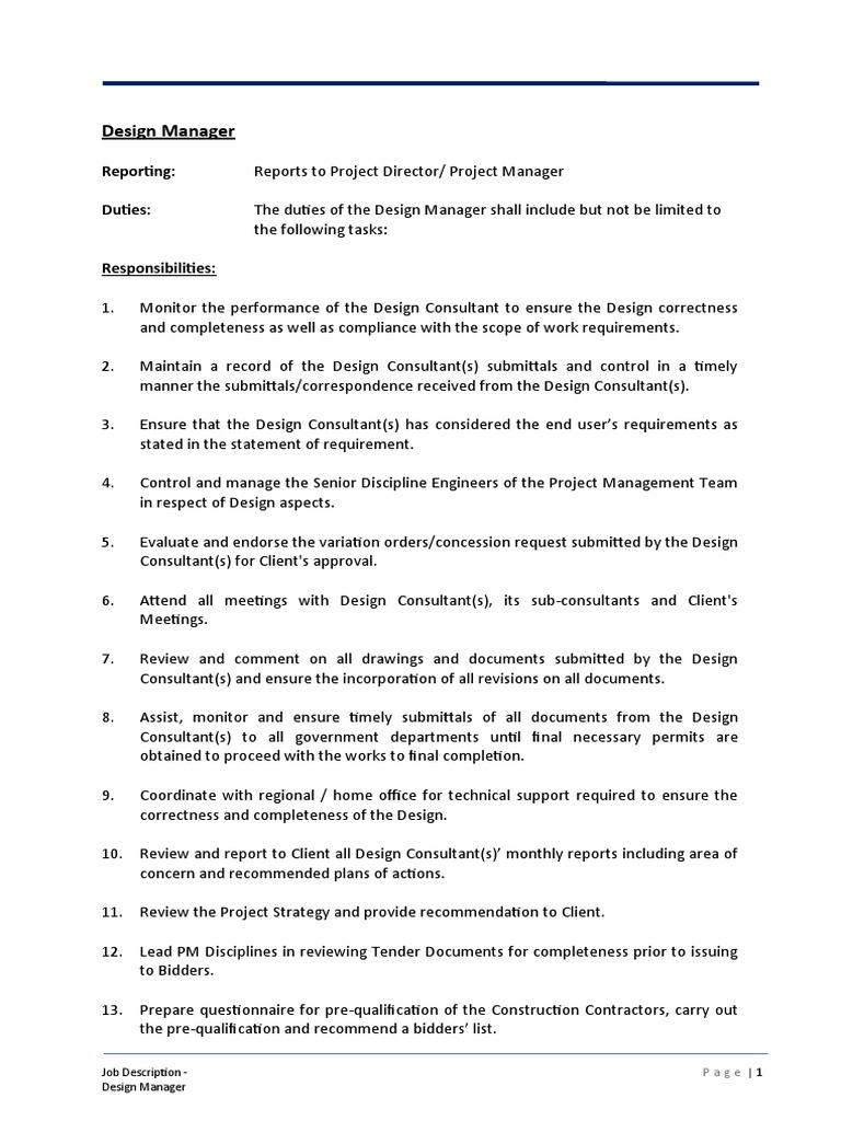 Design Manager Responsibilities | PDF | Business