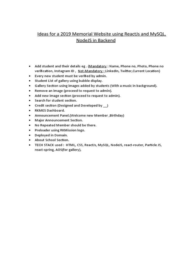 Ideas For A 2019 Memorial Website Using ReactJs and MySQL | PDF | Computers