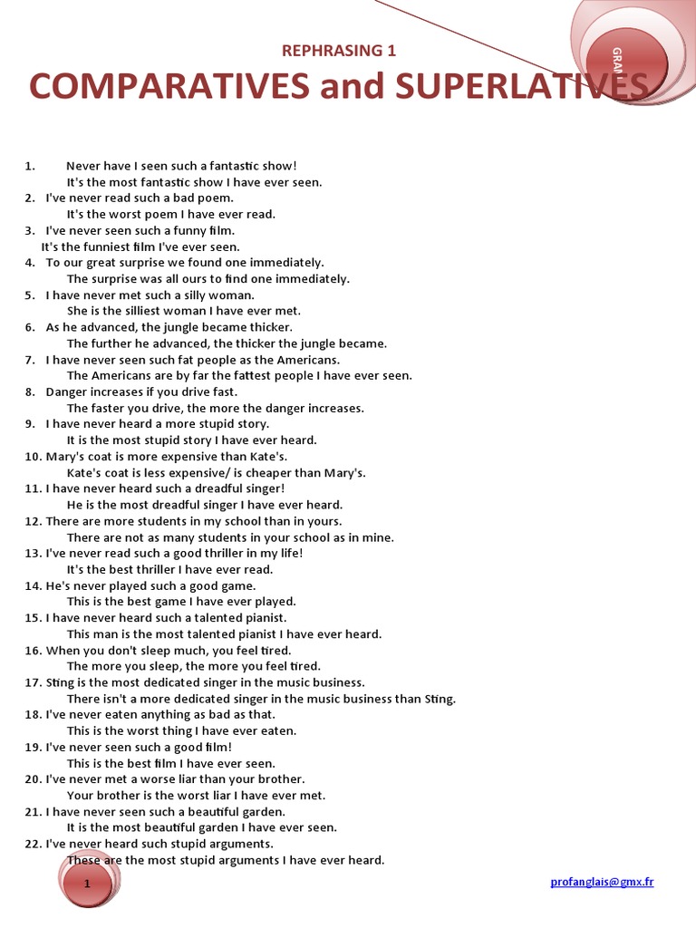 Comparatives and Superlatives Worksheet Answers | PDF