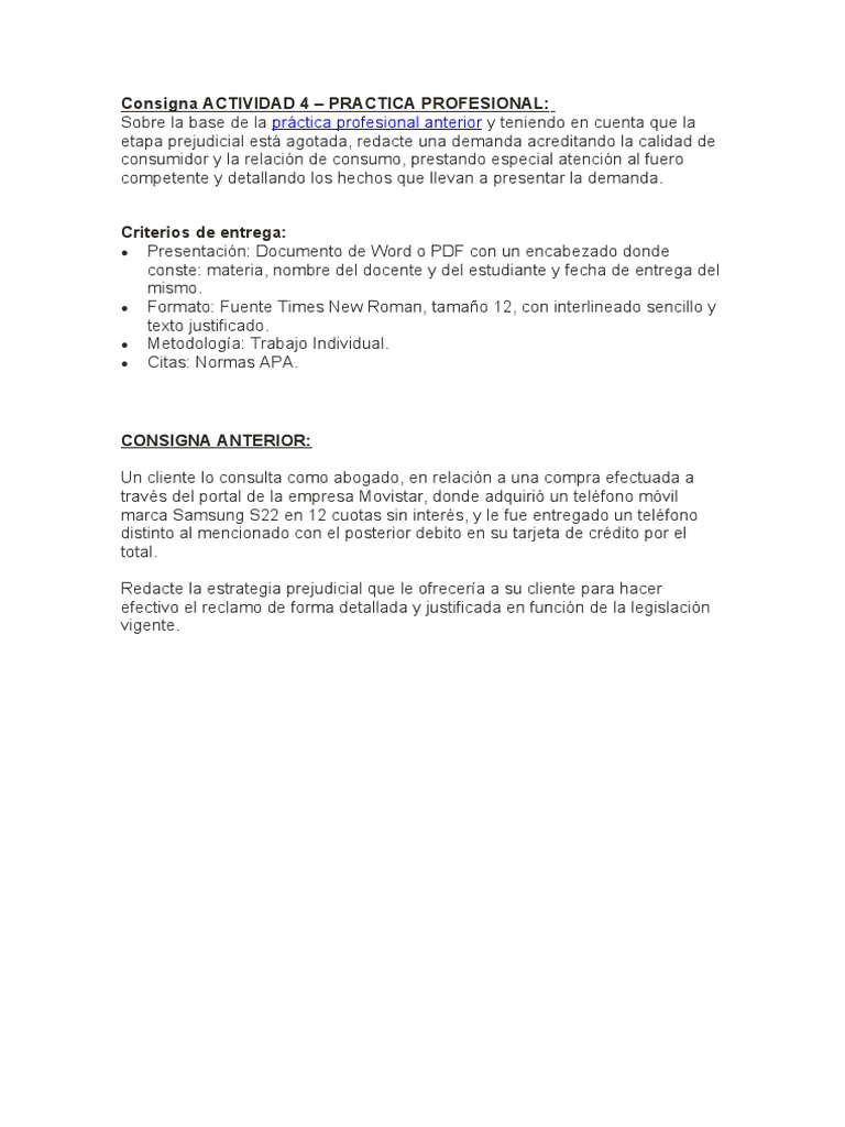 Consigna ACTIVIDAD 4 - Derecho Del Consumidor | PDF