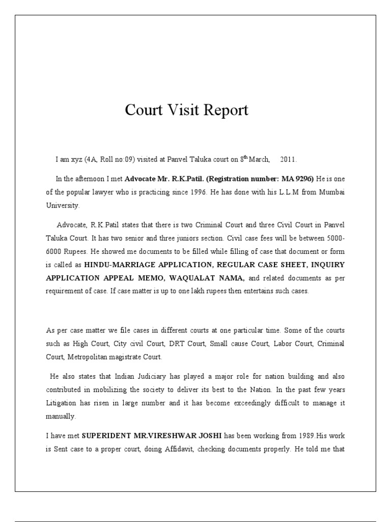 Student Report on Visit to Panvel Taluka Court | PDF