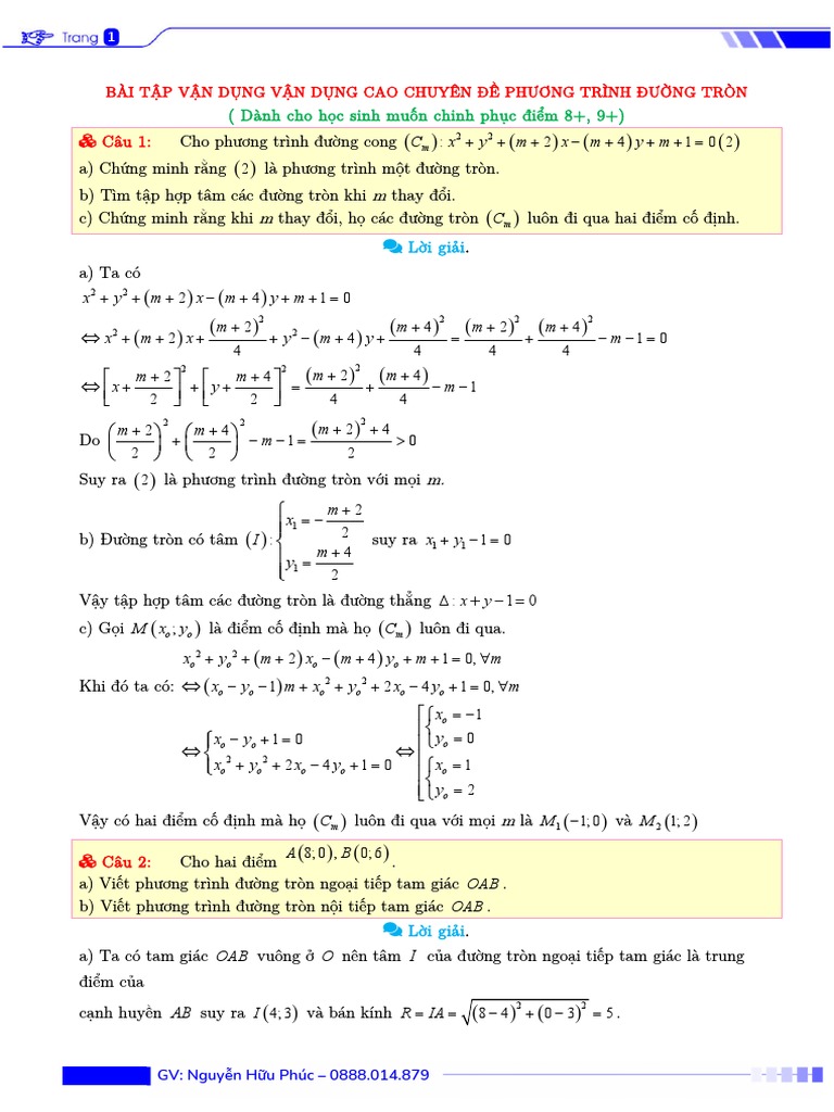 (Dành cho học sinh muốn chinh phục điểm 8+, 9+) : C x y m x m y m | PDF