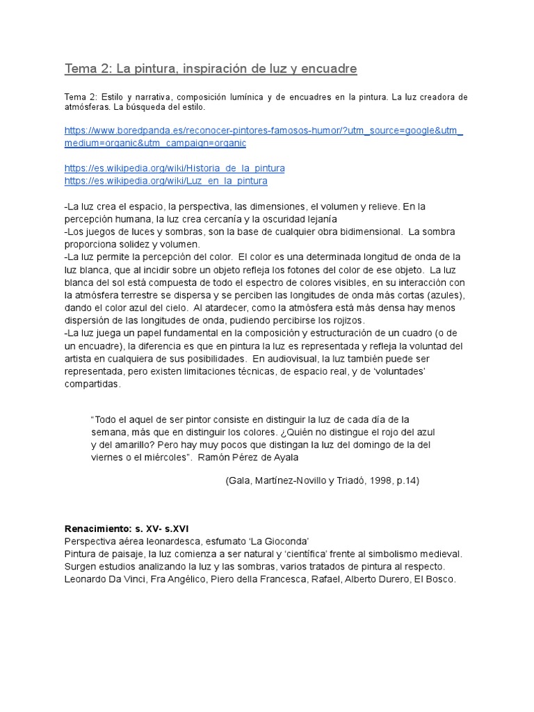Tema 2 La Pintura y La Luz | PDF | Impresionismo | Color