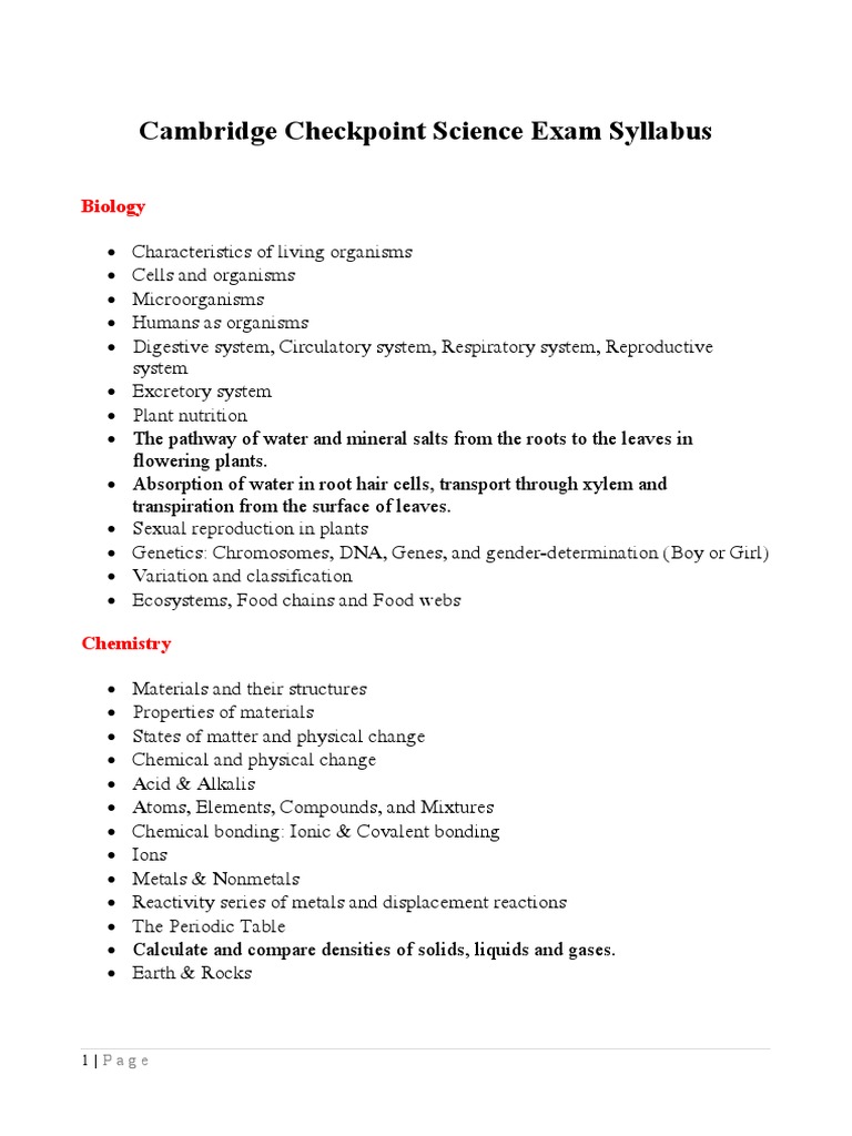 Cambridge Checkpoint Science Syllabus | PDF