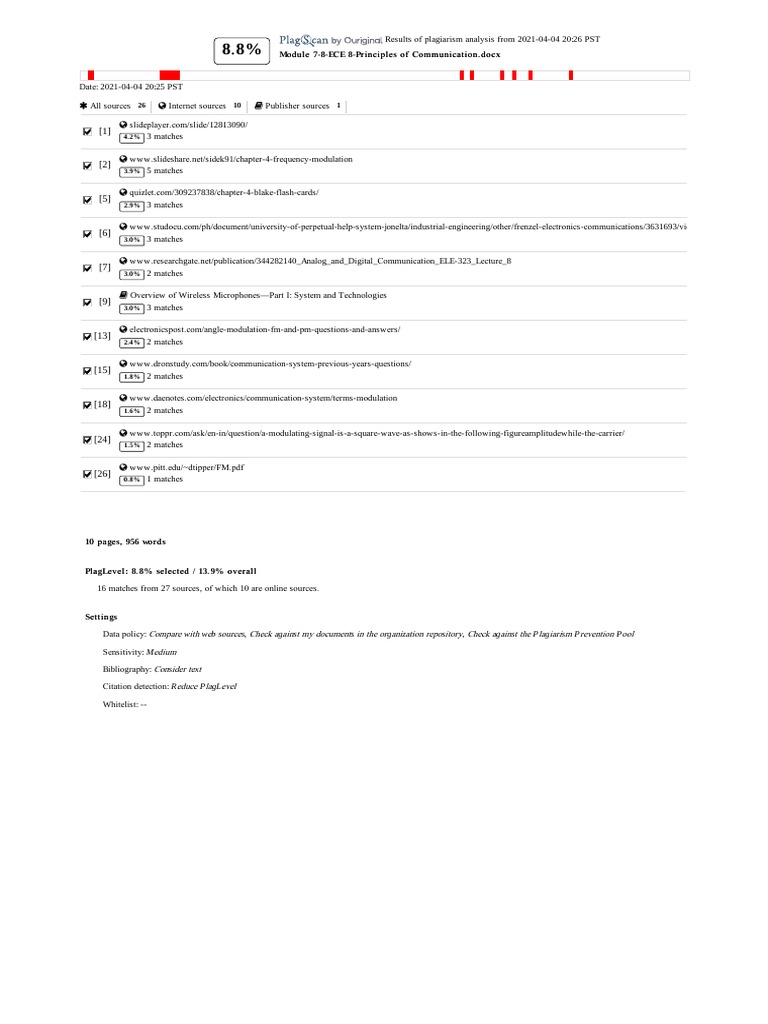 Analysis of Plagiarism Detection for Module on Principles of ...
