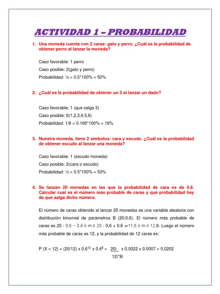 Actividad 1 - Probabilidad | Descargar gratis PDF | Probabilidad ...