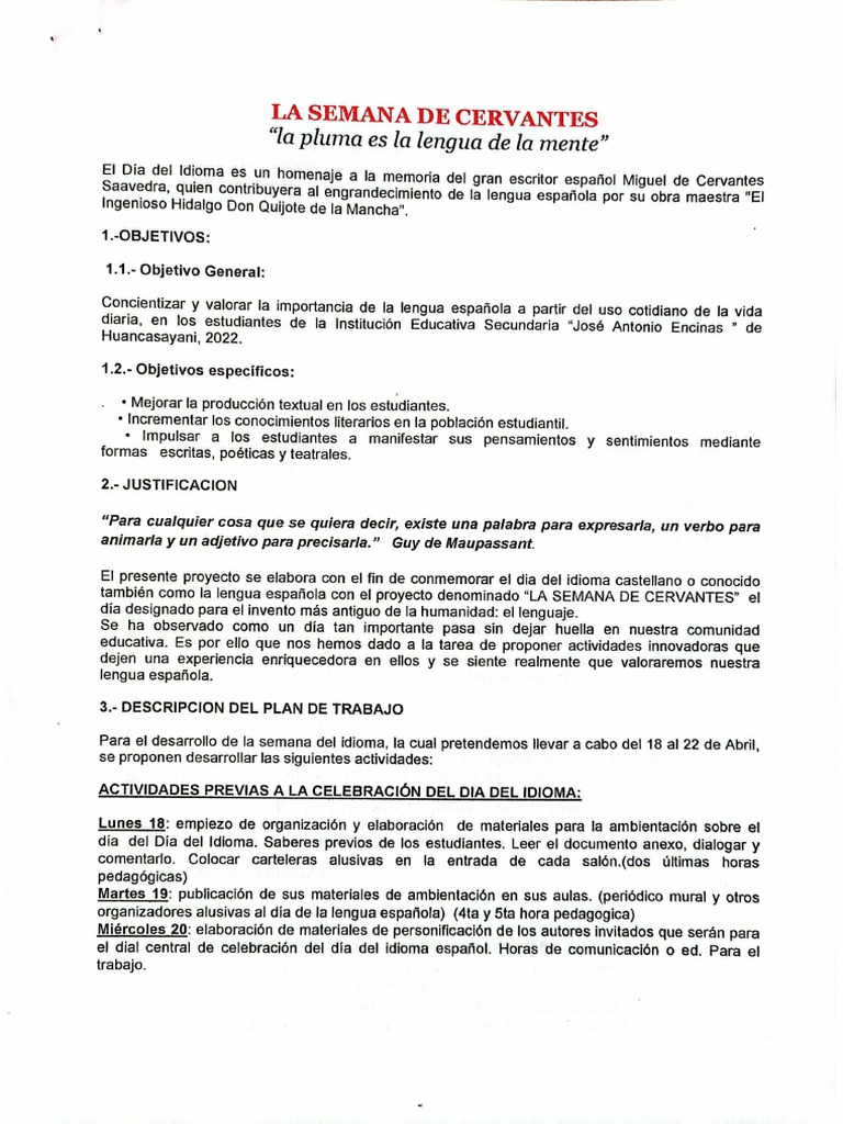 Proyecto Día de Idioma Castellano 2023 | PDF