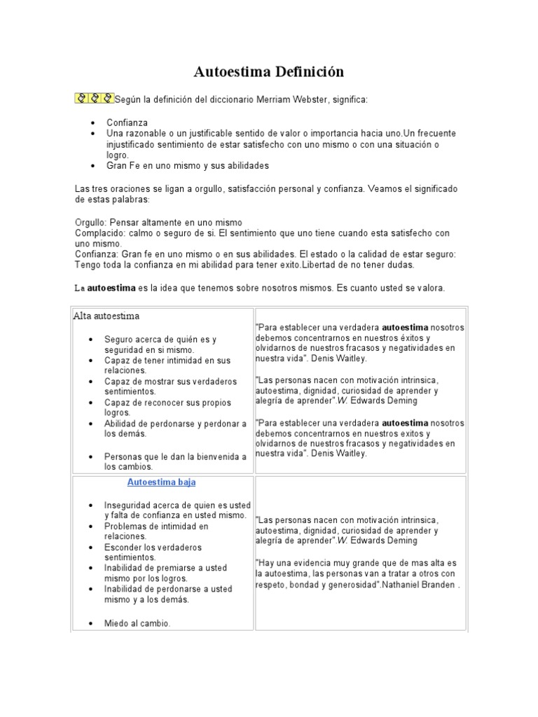 Autoestima Definición | PDF | Autoestima | Conceptos psicologicos