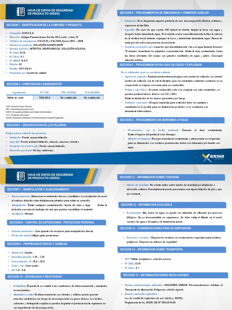Seg MSDS e 017 Solucion Gasificante | PDF | Agua | Contaminación