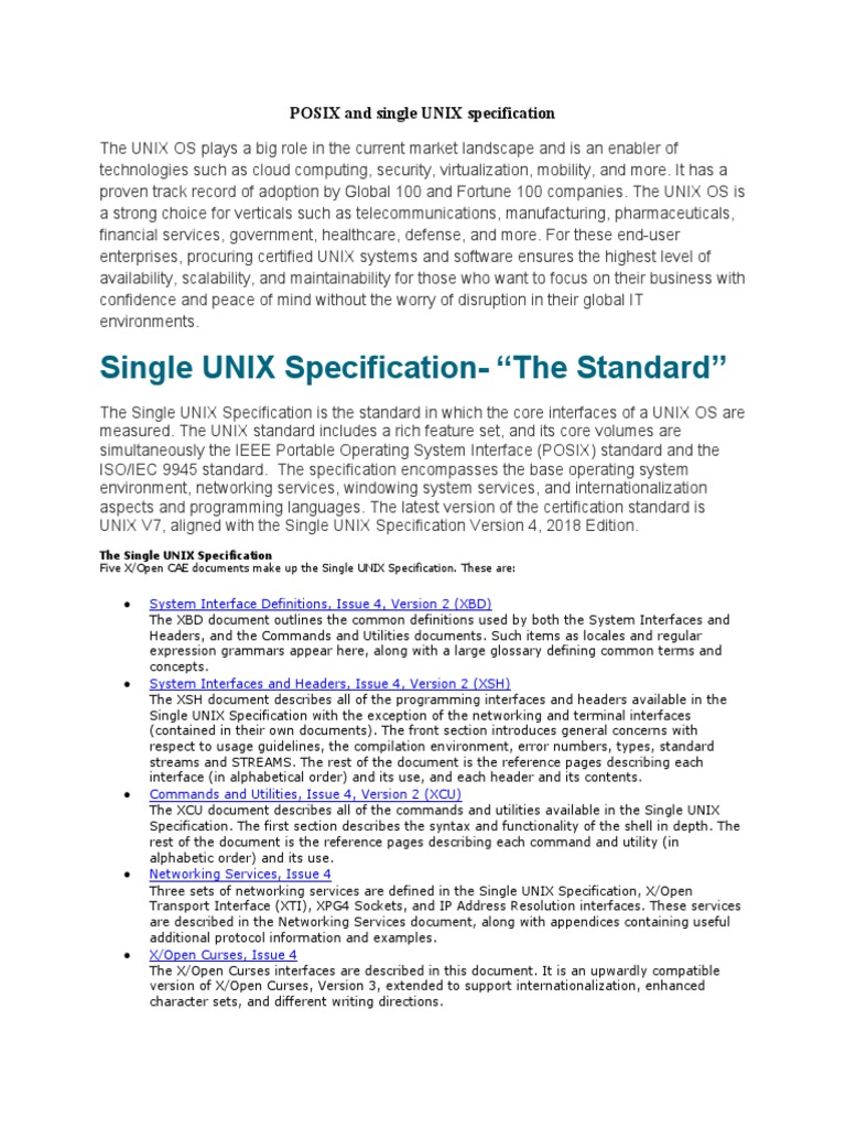 U1 Posix And Single Unix Specification 07 20 08 20 Pdf Computing System Software