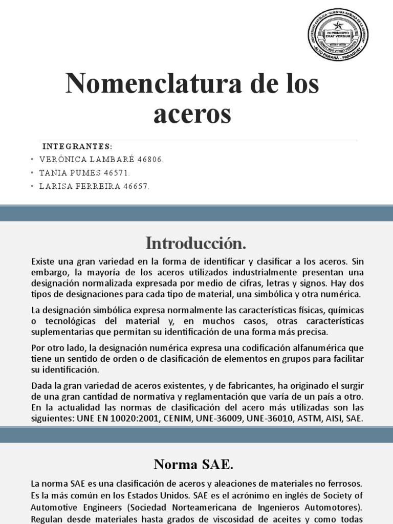 Nomenclatura de Los Aceros. PRESENTACIÓN | PDF | Acero | Tratamiento a base de calor
