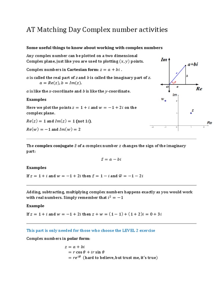 AT Matching Day Complex Number Activities 2022 | PDF | Complex Number ...