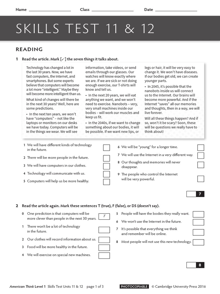 SKILL TEST Units - 11-12 | PDF | Internet