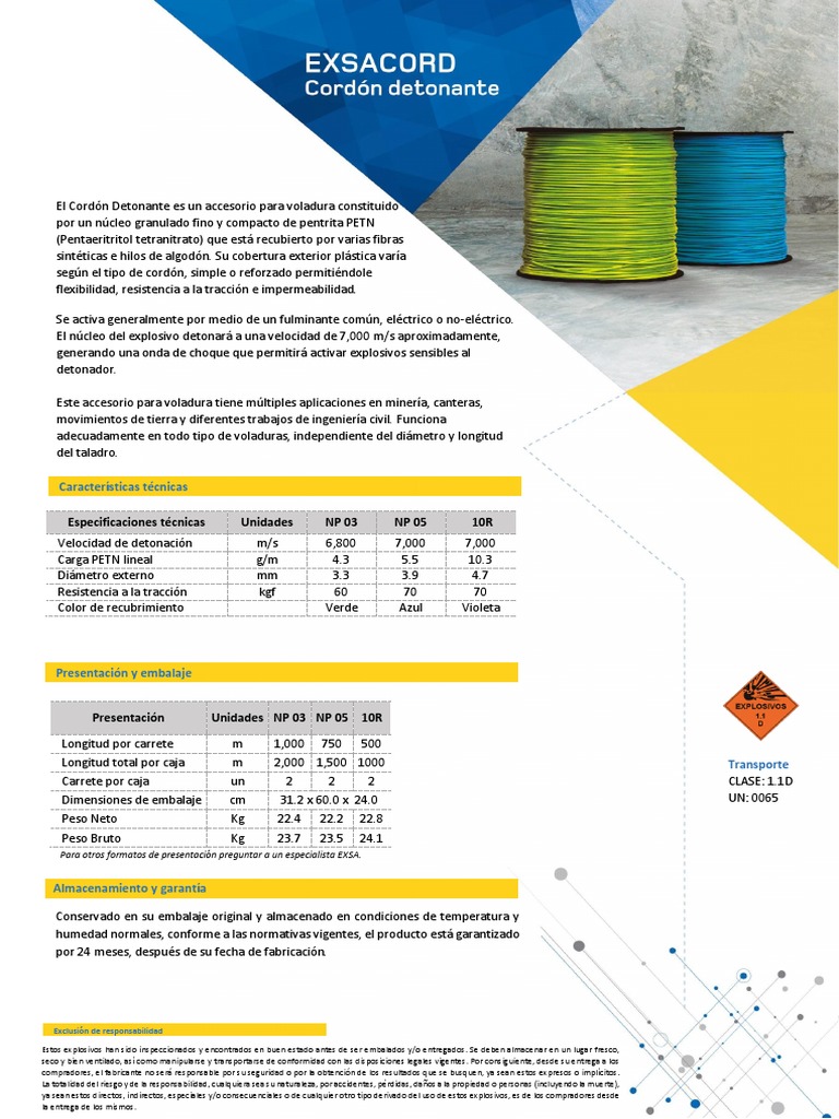 FICHA TECNICA CORDON DETONANTE Agosto 2018 | PDF