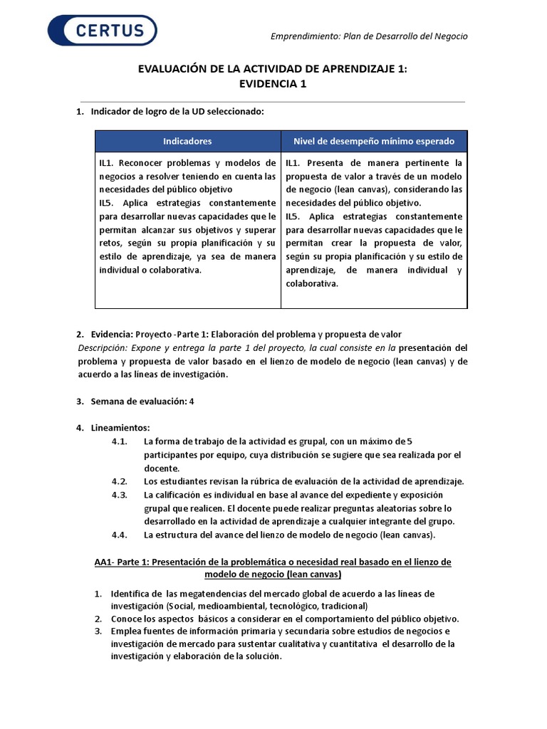 Lineamientos de Evaluación AA1 | PDF