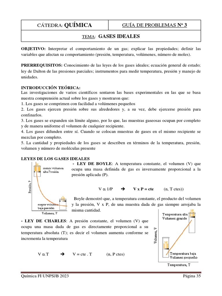 Guia de Problemas de Quimica General Unpsjb CR 13 | PDF | Gases | Mole ...