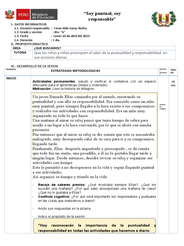 SESIÓN DE TUTORIA Campaña Soy Puntual y Responsable | PDF
