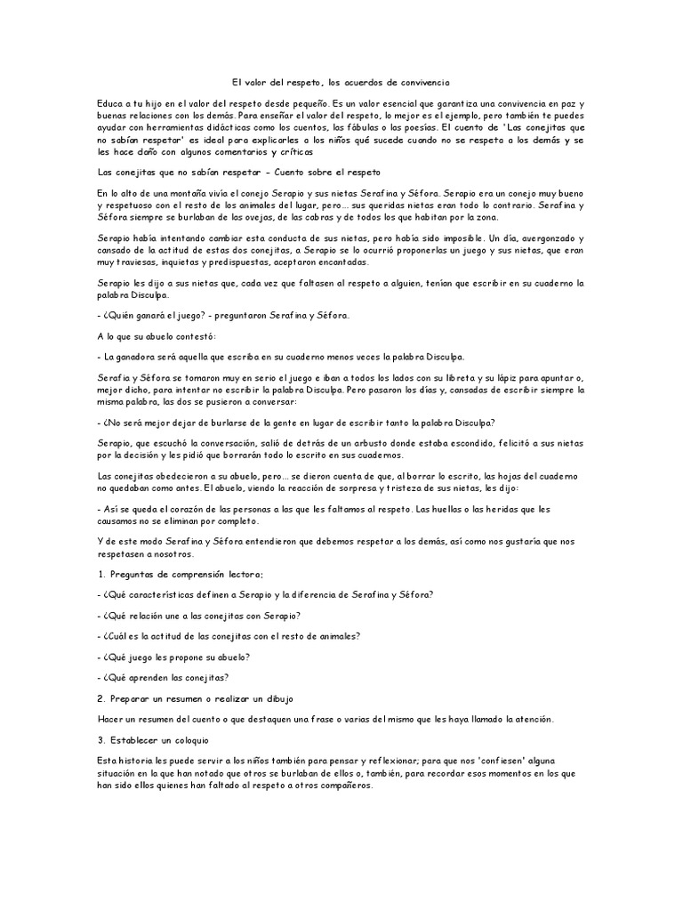 Cuento Infantil: El Valor del Respeto | PDF