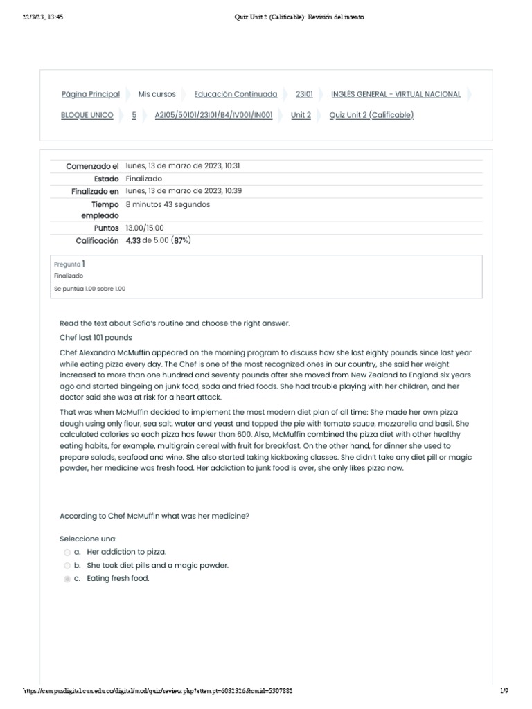 Quiz Unit 2 B2 | PDF | Dieting | Dinosaurs