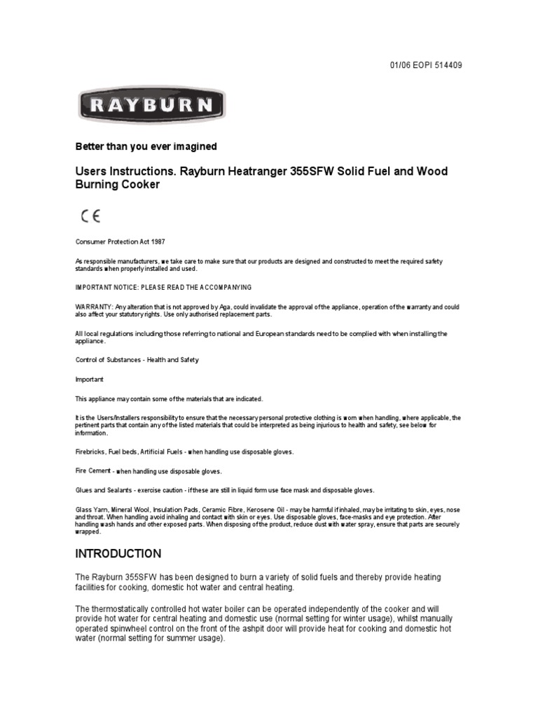 Rayburn 355SFW Cooker User Guide | PDF | Chimney | Boiler
