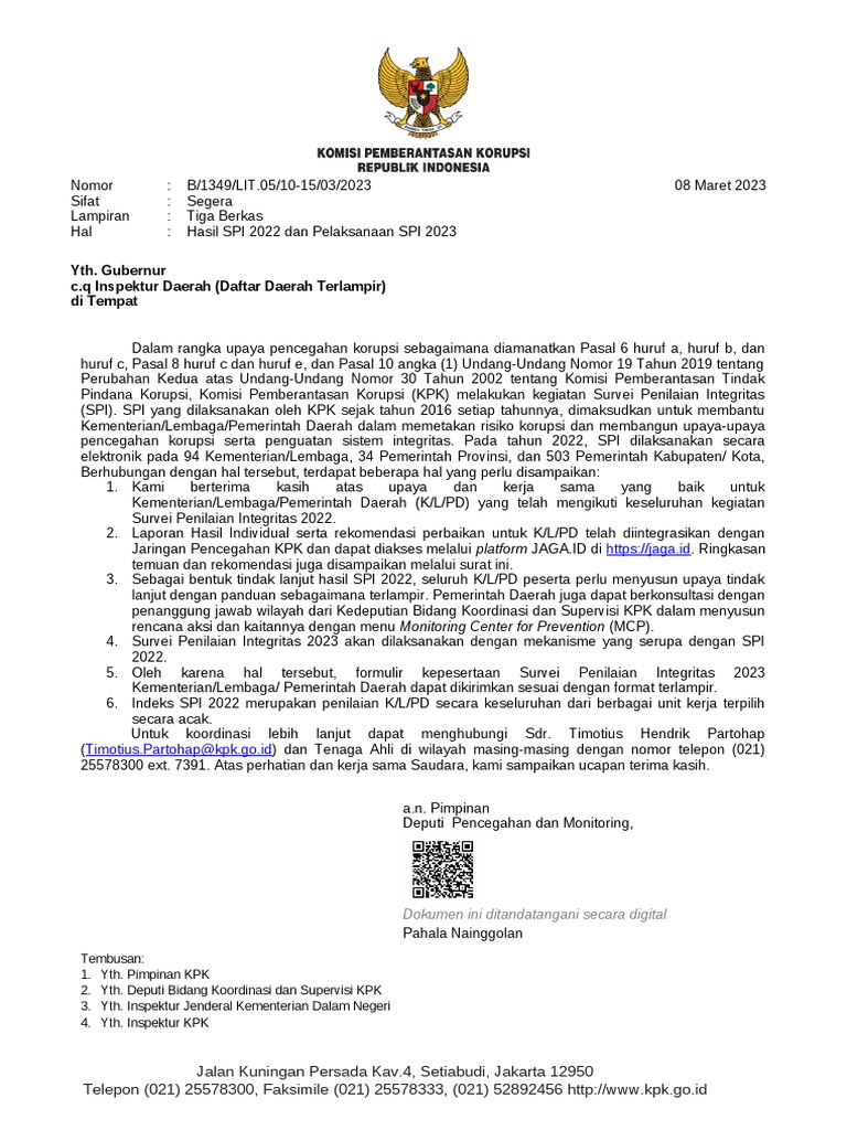 Hasil SPI 2022 dan Pelaksanaan SPI 2023 Provinsi | PDF