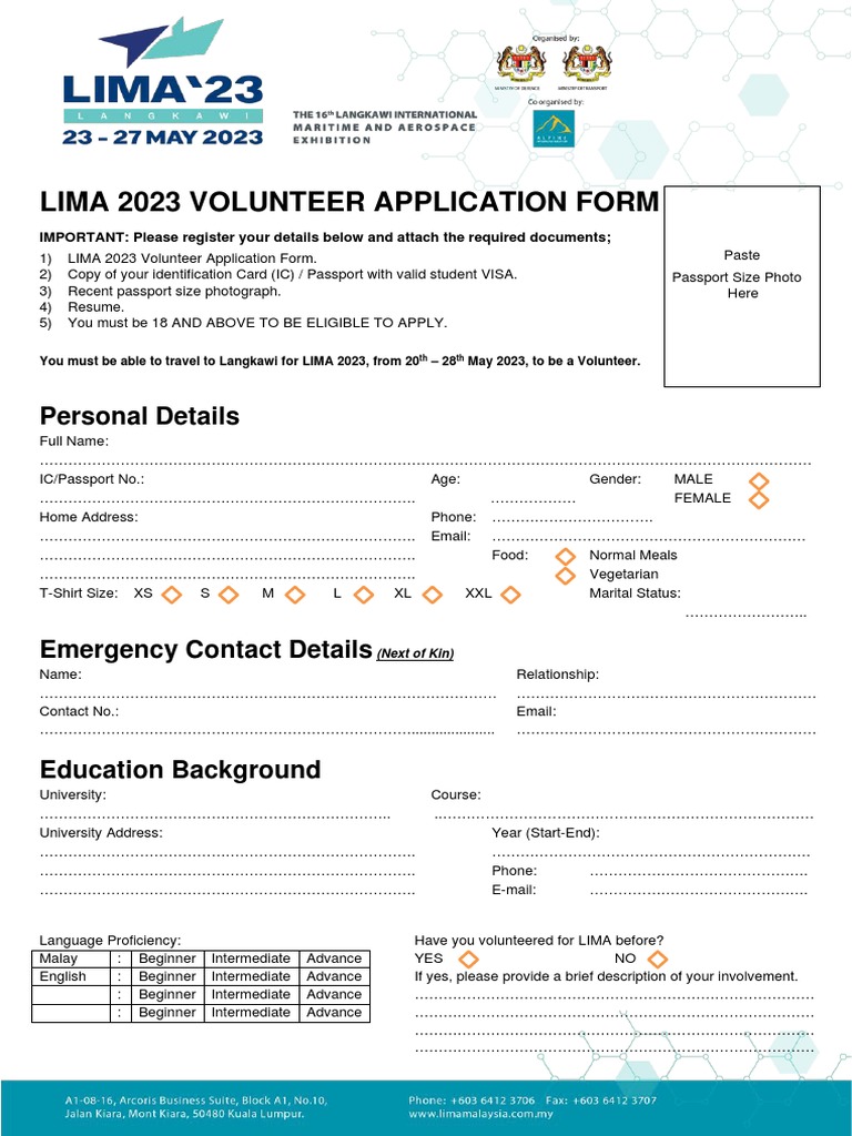 Application for Volunteer Position at LIMA 2023 Defense Exhibition and ...
