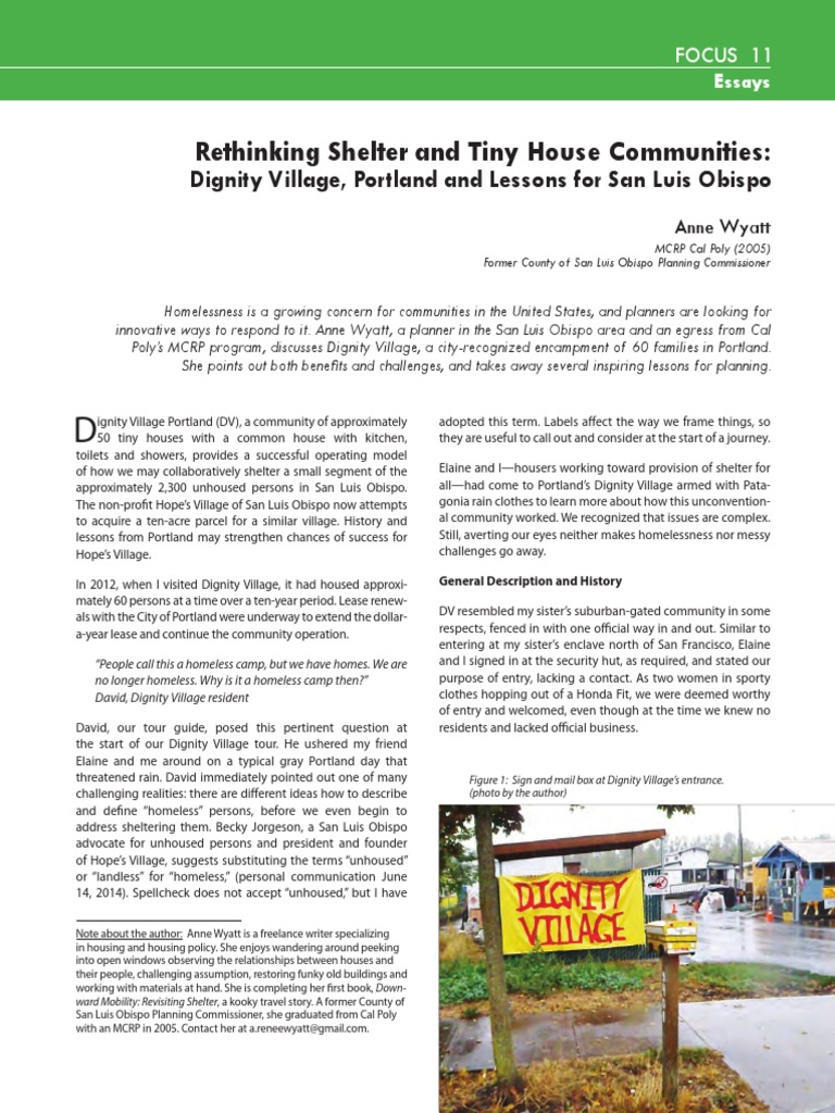 Lessons from Dignity Village: A Case Study of a Tiny House Community ...