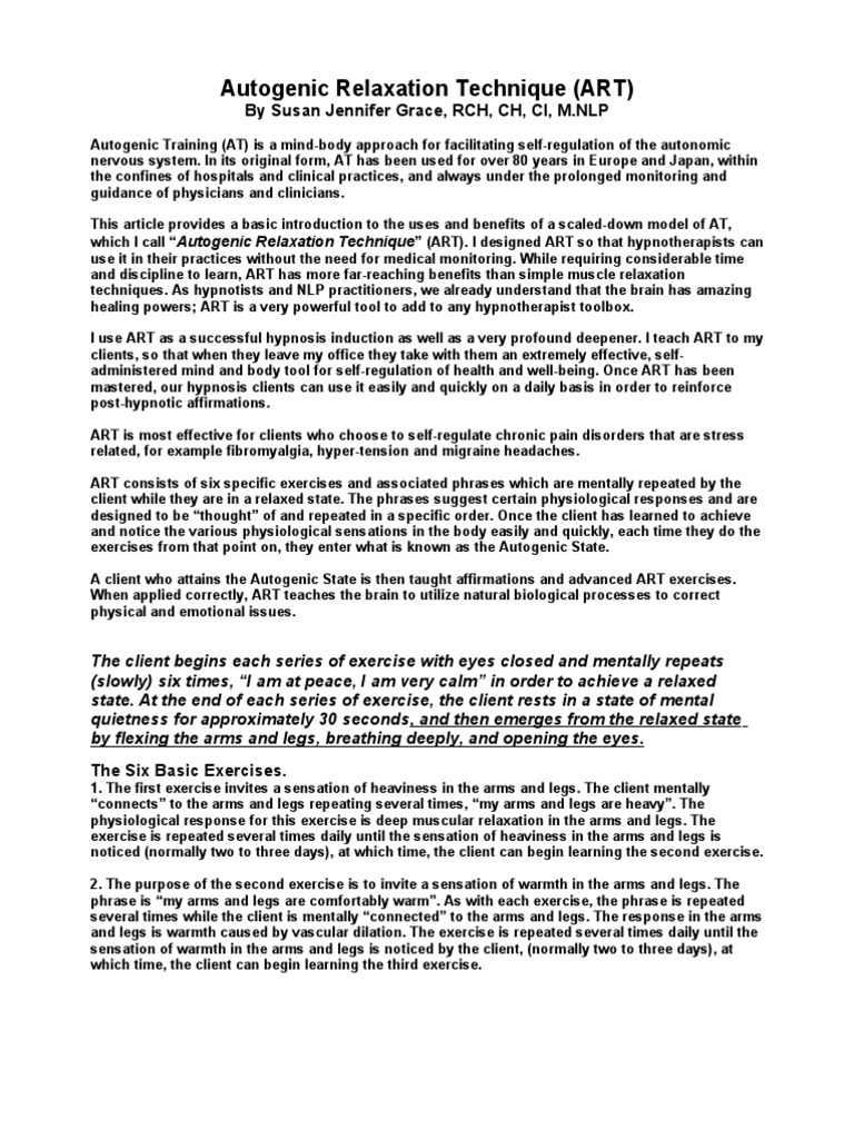 Autogenic Relaxation Technique | PDF | Relaxation (Psychology ...