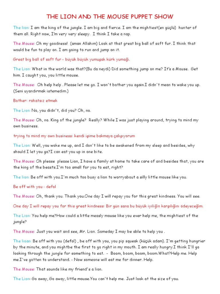 Lion and Mouse Puppet Show Script | PDF