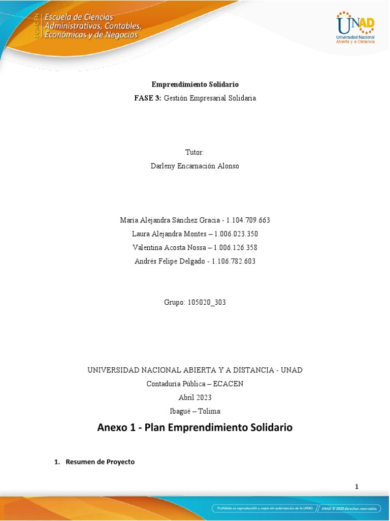 Anexo 1 - Plan Emprendimiento Solidario_105020_303 (1) | PDF | Gestión de recursos humanos | La ...