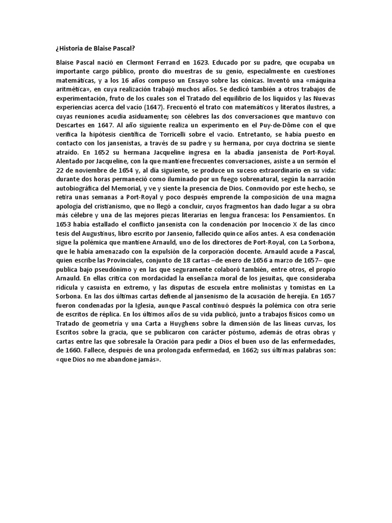 Historia de Blaise Pascal | PDF | Presión
