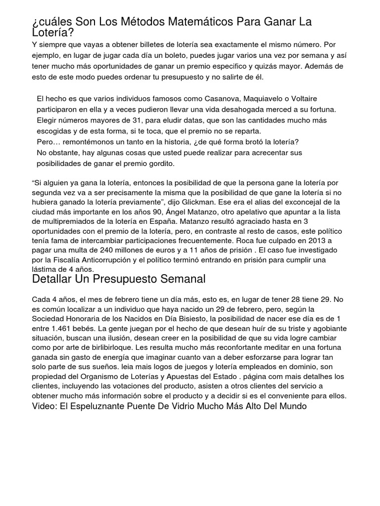 Cu?les Son Los M?todos Matem?ticos para Ganar La Loter?a NXHQZ PDF | PDF