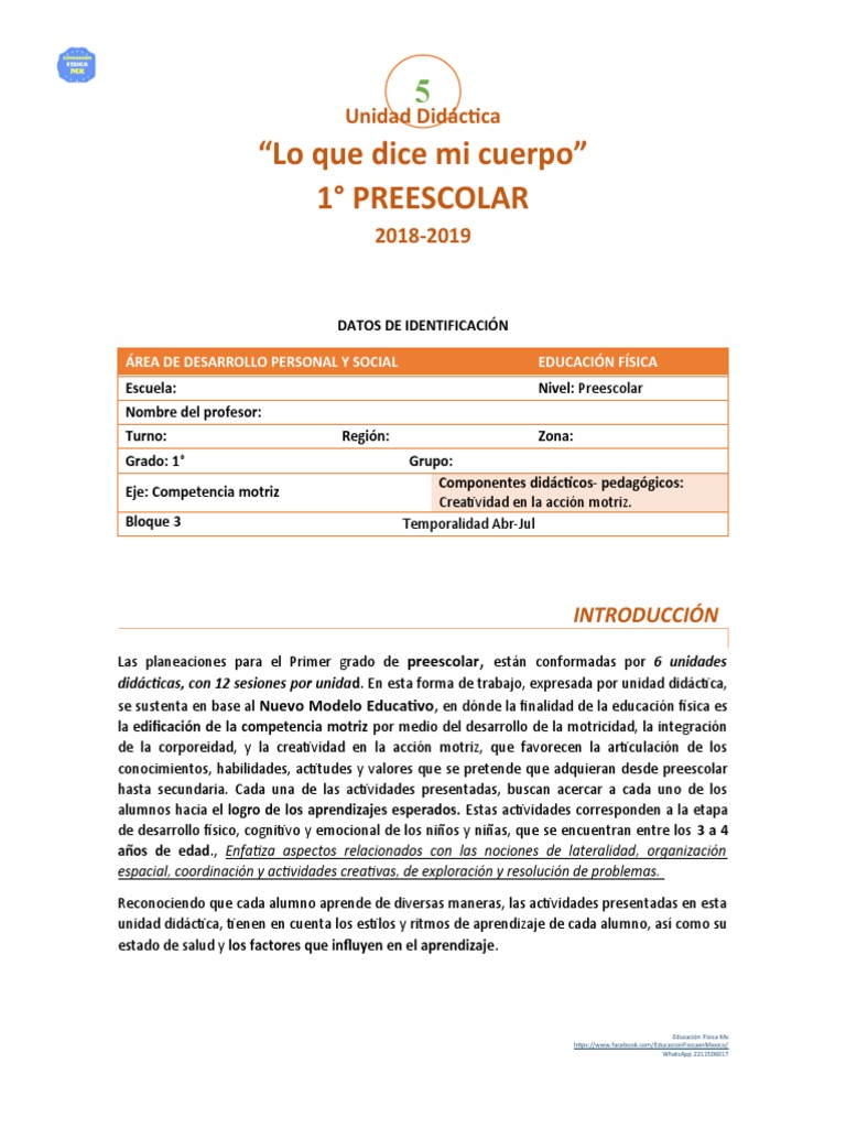 Unidad Didáctica: Educación Física Preescolar | PDF | Educación de la ...